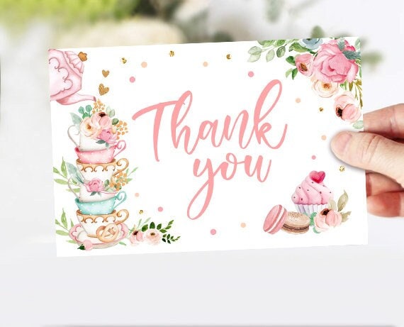 Tea Party Thank You Card Floral Tea Baby Shower Thank You Note - Etsy