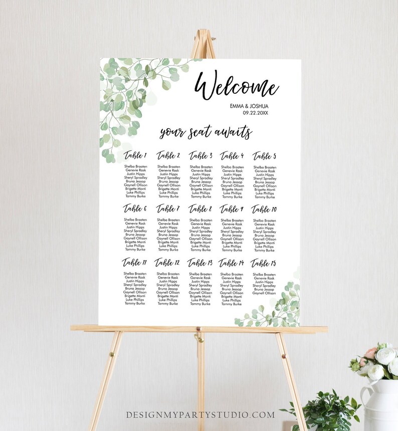 Editable Eucalyptus Seating Chart Template Wedding Seating - Etsy