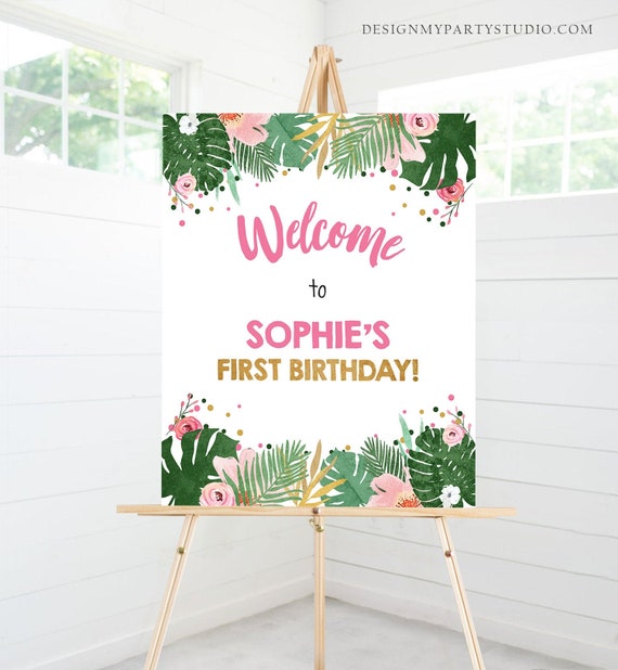 Editable Safari Welcome Sign Tropical Baby Shower Party Animals Sign ...
