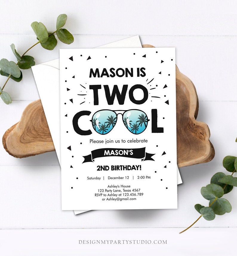 Editable Two Cool Birthday Invitation Boy Second Birthday - Etsy