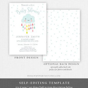 Editable Cloud Baby Shower Invitation Raindrop Shower With Love Rain ...