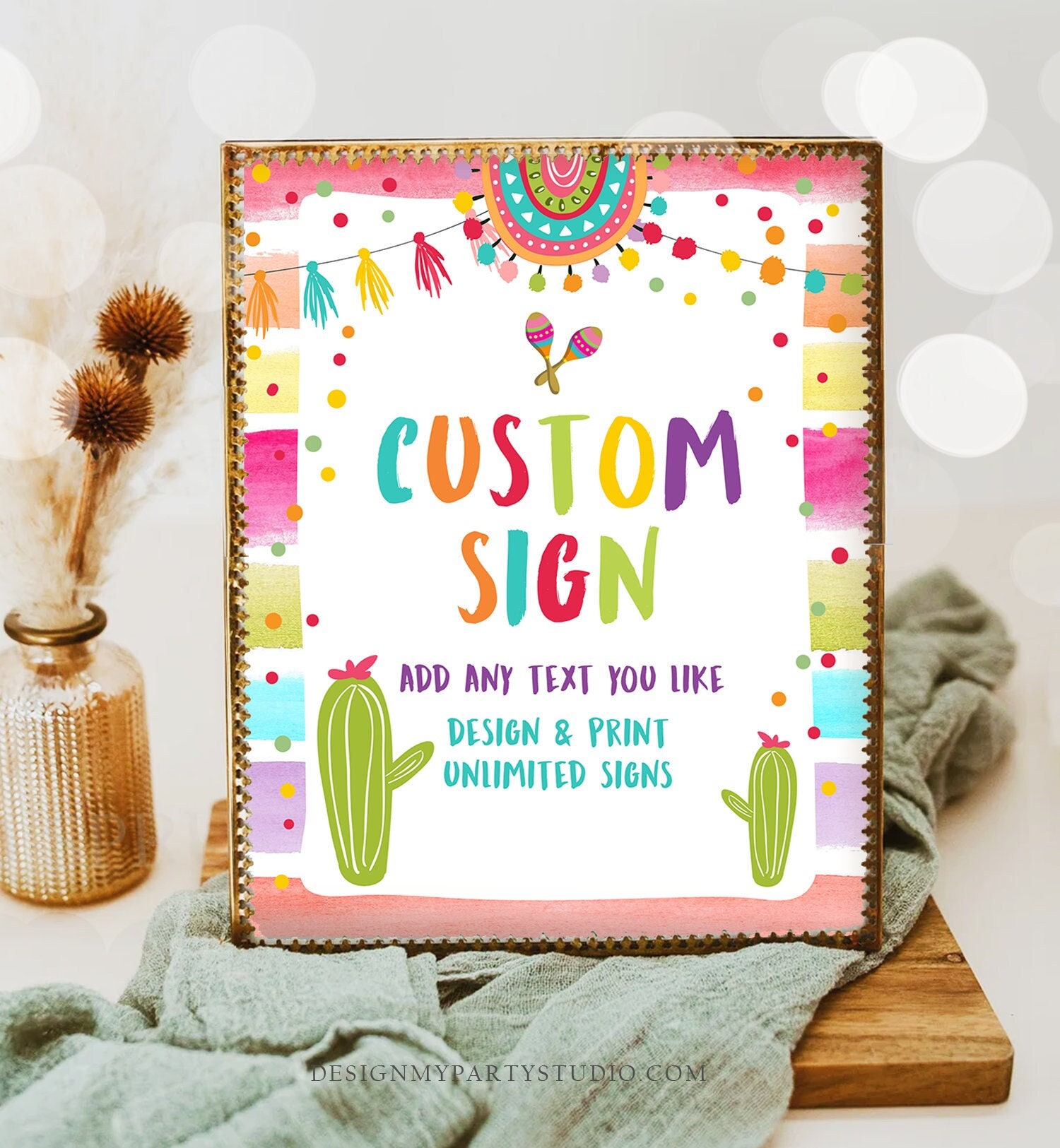 Editable Custom Sign Fiesta Cactus Sign Mexican Table Sign Decor ...