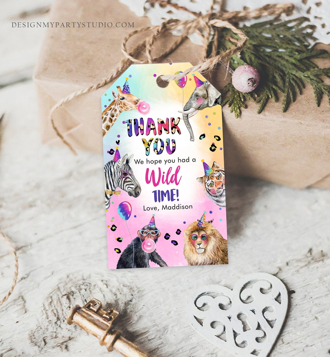 Editable Party Animals Favor Tags Wild One Animals Thank You Tags ...