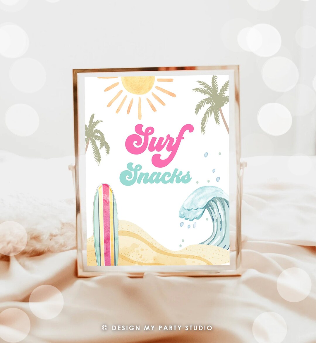 Surf Snacks Sign Surf Birthday Party Retro the Big One Wave Beach Party ...