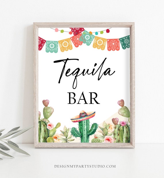 Tequila Bar Fiesta Table Sign Mexican Drinks Cactus Succulent | Etsy