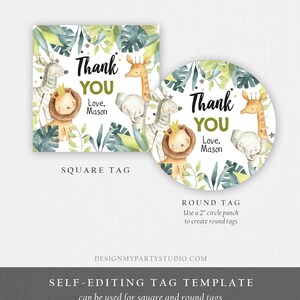Editable Safari Thank You Tags Wild One Stickers Jungle Green Gold ...
