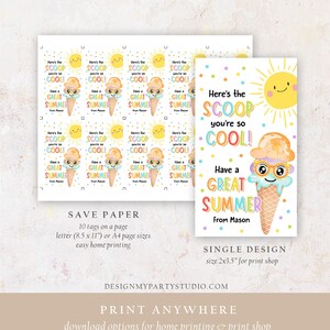 Editable Summer Ice Cream Teacher Appreciation Tag Kids End of School ...