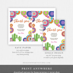 Editable Fiesta Birthday Thank You Card Insert Let's Fiesta Mexican ...