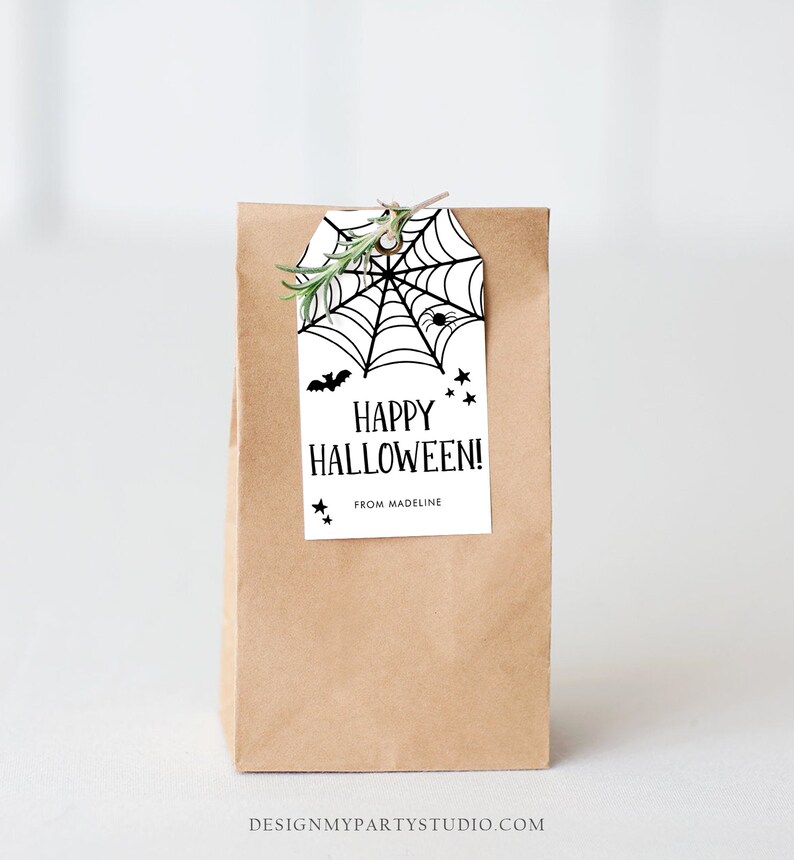 Editable Happy Halloween Gift Tags Trick or Treat Favor Tags Spiderweb ...