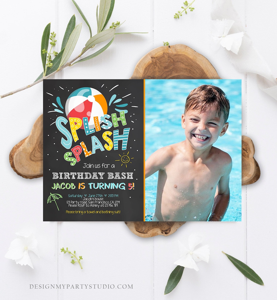 Editable Splish Splash Birthday Invitation Pool Party Boy | Etsy