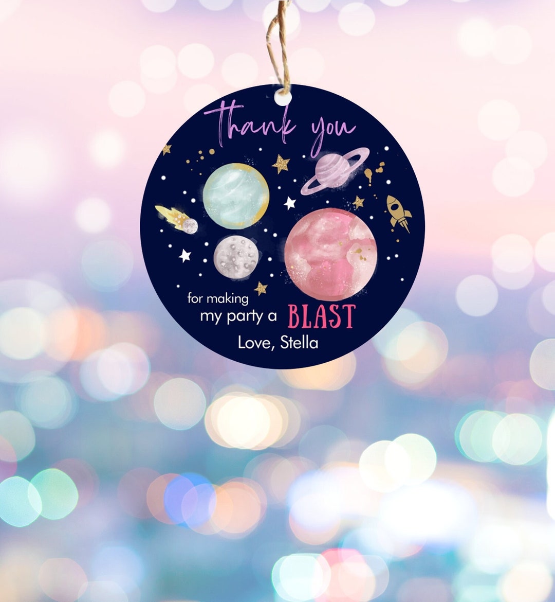 Editable Outer Space Favor Tag Birthday Thank You Sticker Galaxy Gift ...