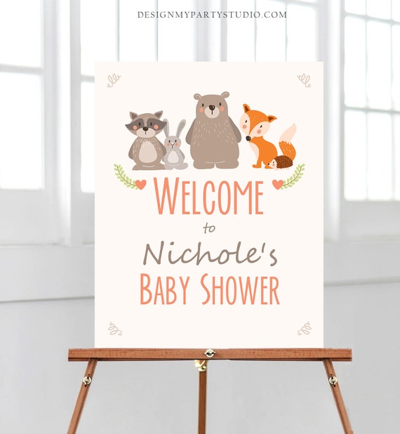 Editable Woodland Welcome Sign Woodland Baby Shower Welcome Sign Rustic ...