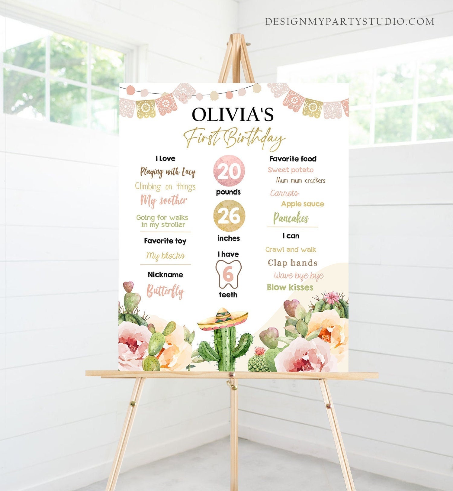 Editable Cactus Fiesta Birthday Milestones Sign First Birthday - Etsy