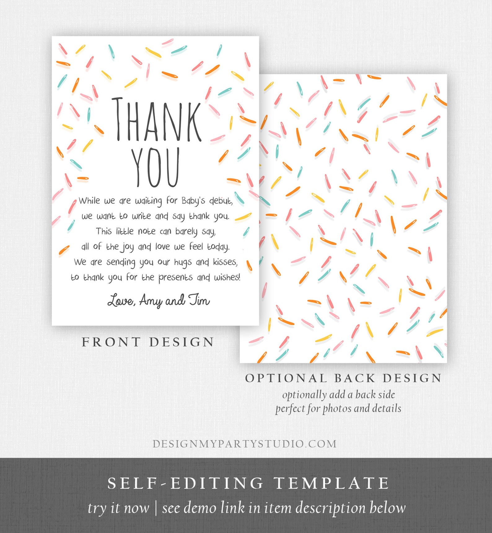 Editable Baby Sprinkle Thank You Card Rainbow Sprinkle Baby - Etsy