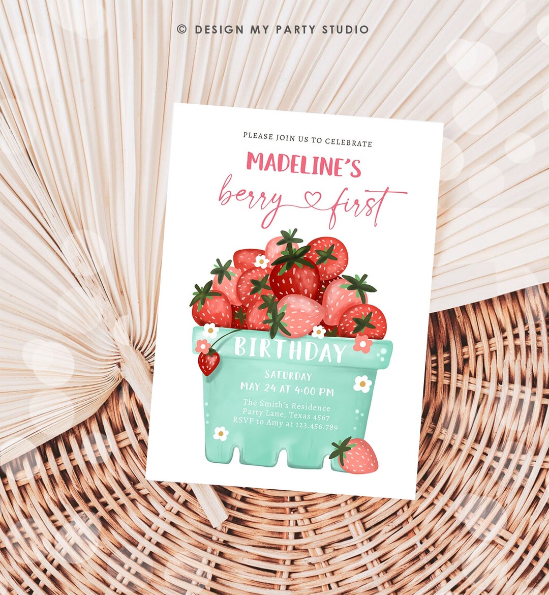 Editable Strawberry Birthday Invitation Berry First Birthday Berry ...