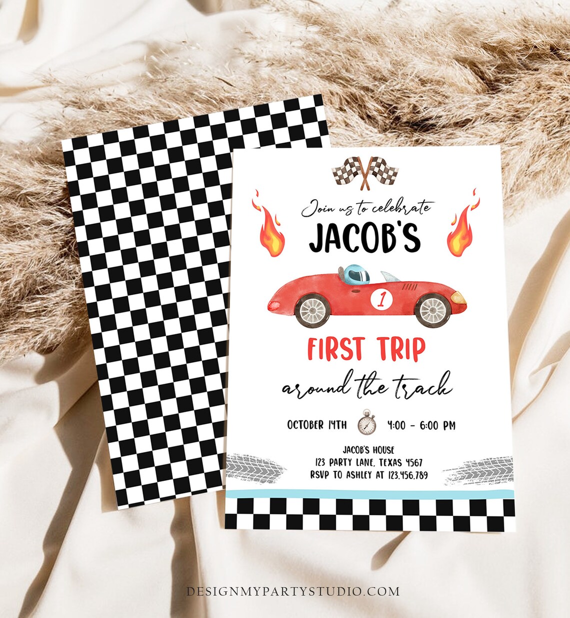 Editable Race Car 1st Birthday Invitation First Trip Around - Etsy