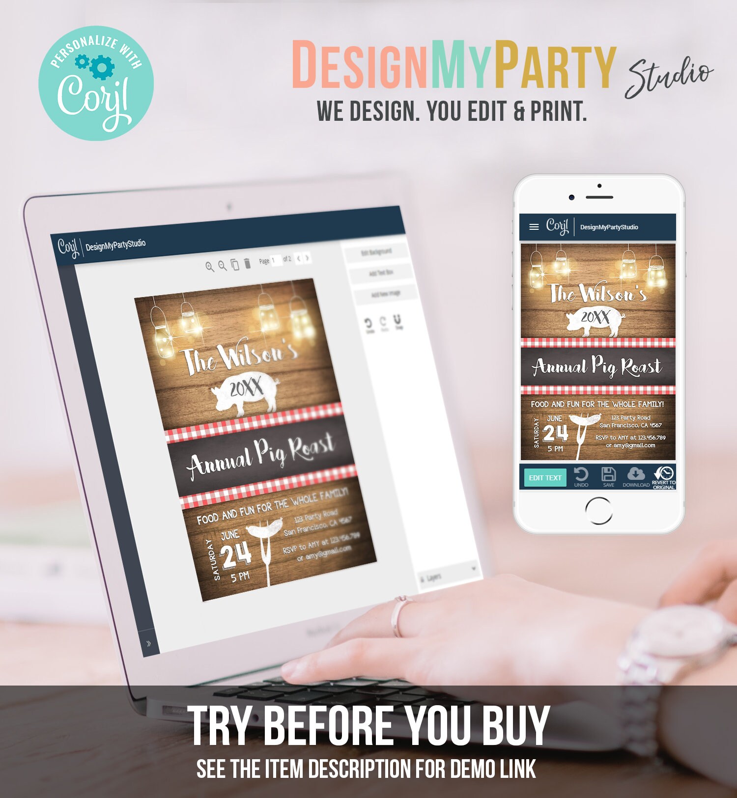 Editable Pig Roast Invitation Rustic Wood Backyard BBQ - Etsy