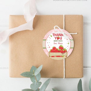 Editable Strawberry Favor Tags Strawberry Birthday Thank You Round Tag ...