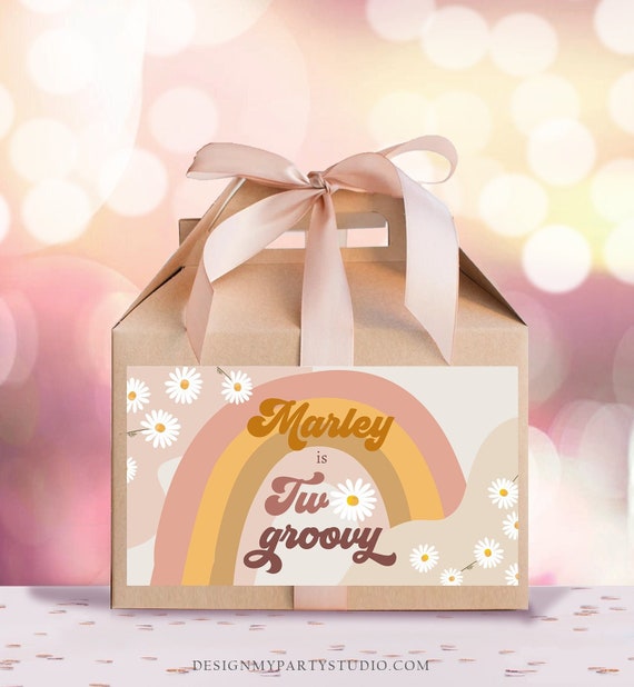 Editable Groovy Birthday Party Gable Box Favor Label Hippie 70's Gift ...