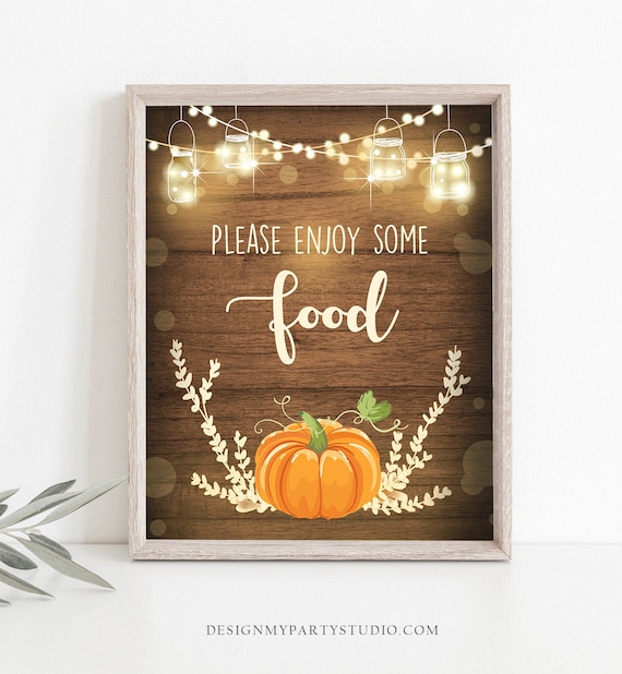 Food Station Sign Rustic Orange Pumpkin Baby Shower Birthday Sign ...