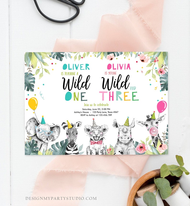 Editable Wild One Young Wild and Three Birthday Invitation Party ...