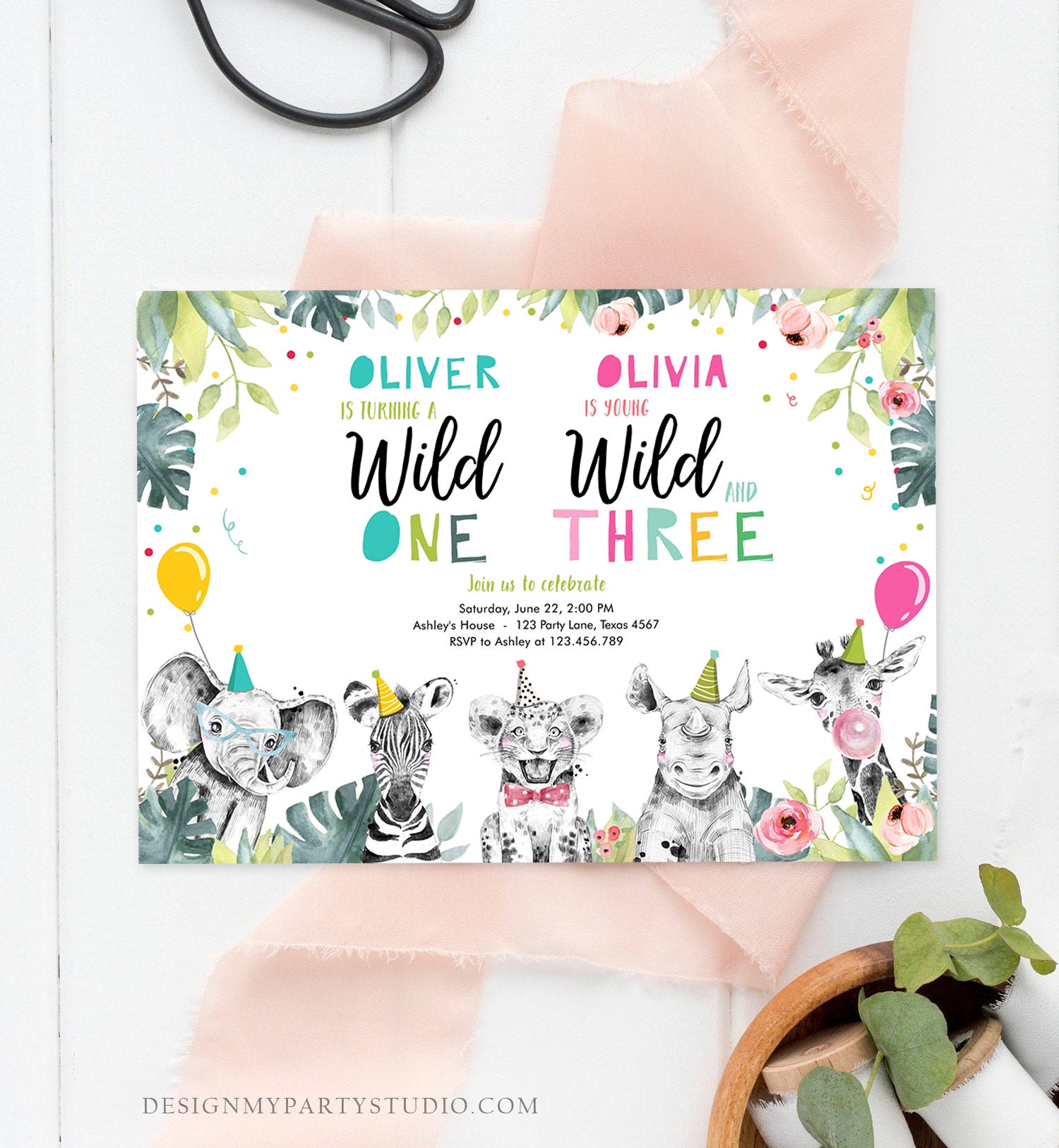 Editable Wild One Young Wild and Three Birthday Invitation Party ...