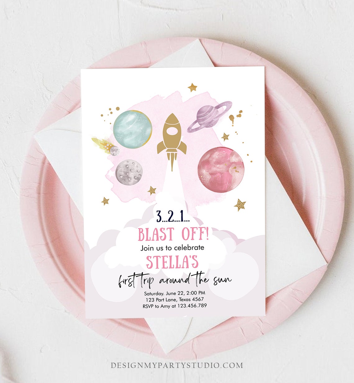 Editable Outer Space Girl First Birthday Invitation Galaxy | Etsy