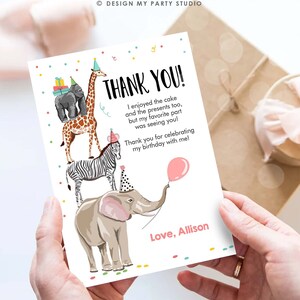 Editable Thank You Card Party Animals Thank You Note Wild Safari ...
