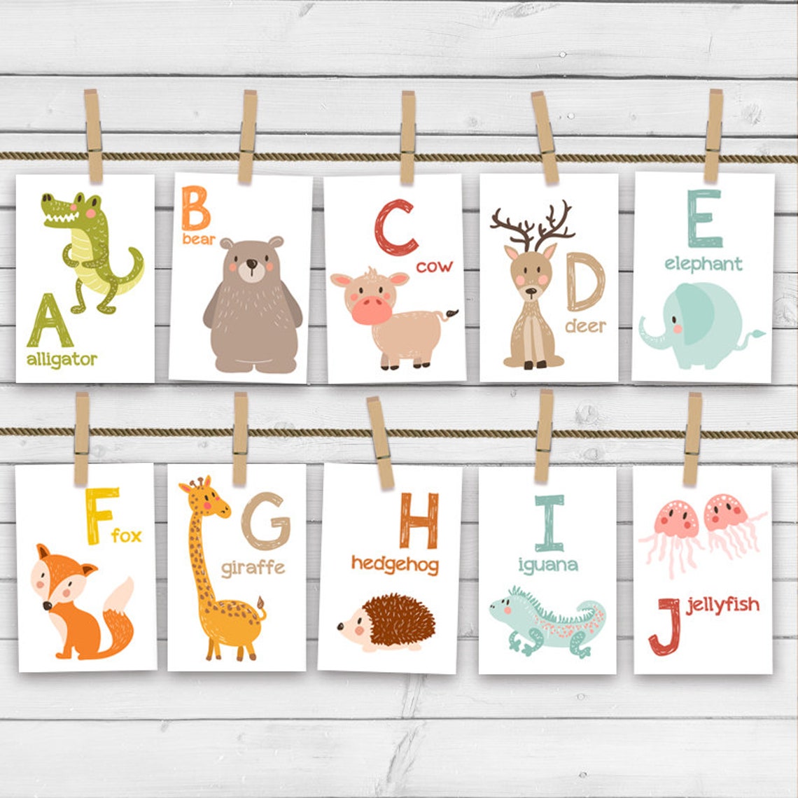 Animal Alphabet Card Set Alphabet Flash Cards Abc Nursery Wall | Etsy