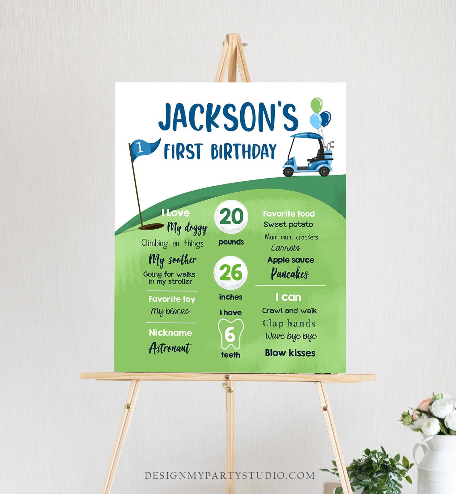 Editable Golf Birthday Milestones Sign Hole in One Golf First Birthday ...