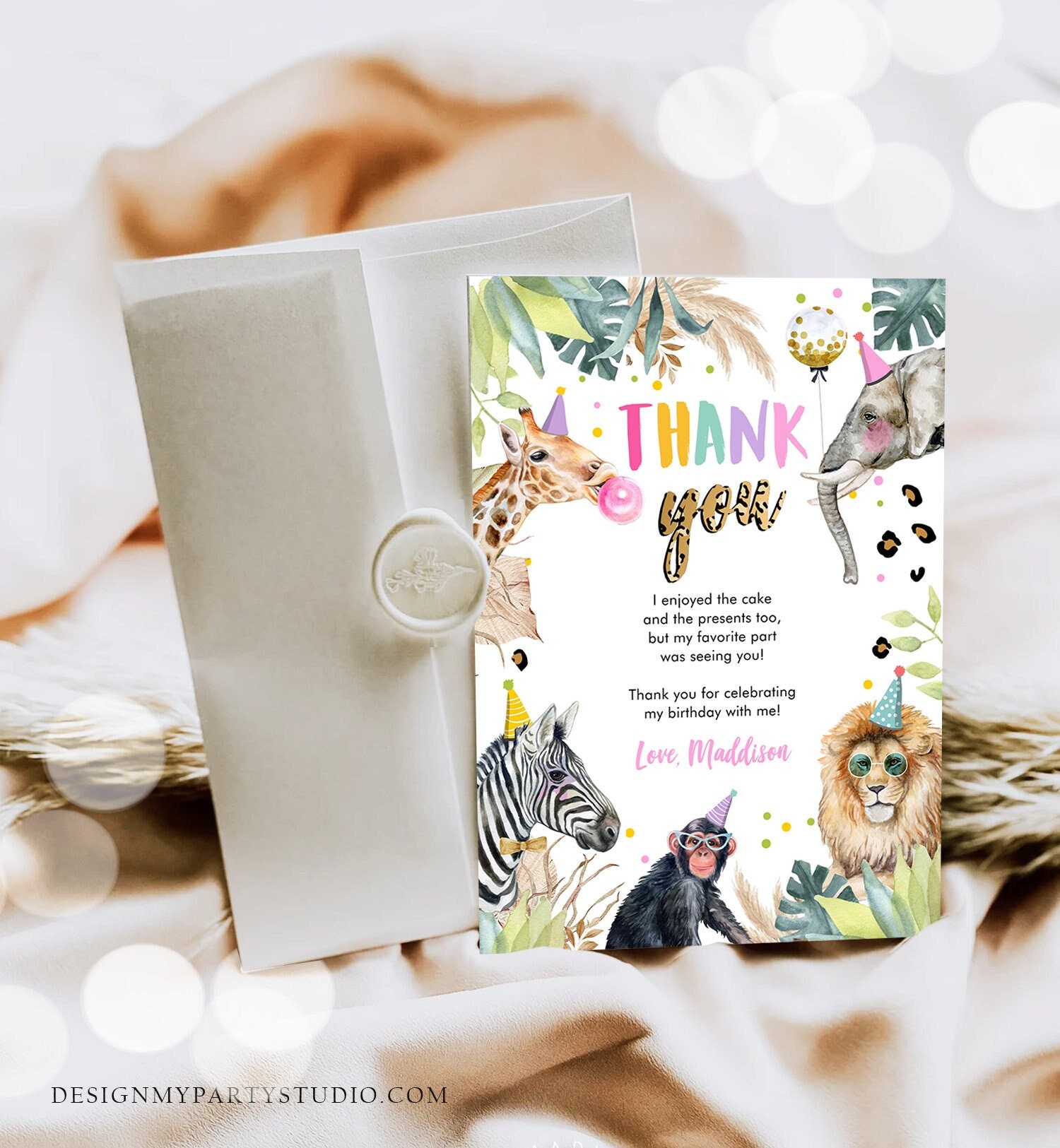 Editable Thank You Card Safari Animals Wild One Two Wild Thank - Etsy