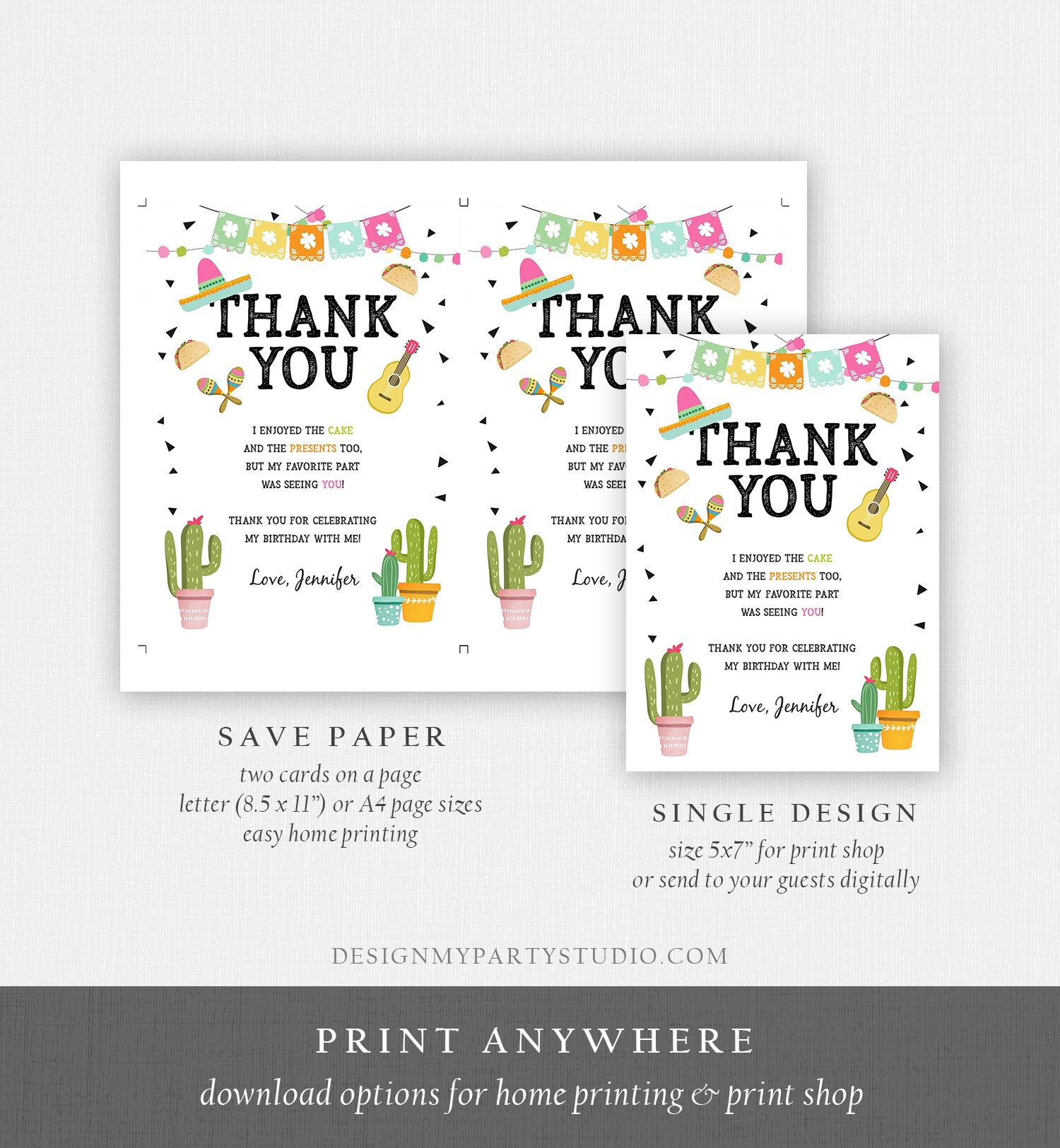 Editable Taco Fiesta Thank You Card Birthday Party Baby Bridal - Etsy