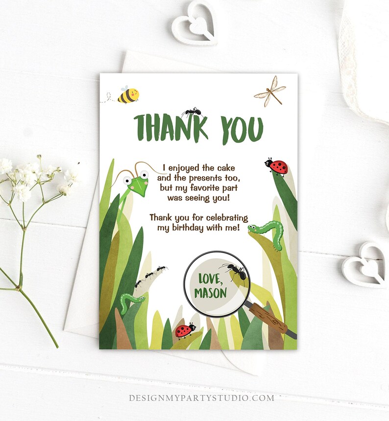 Editable Thank You Card Bug Thank You Note Bug Birthday Insect - Etsy