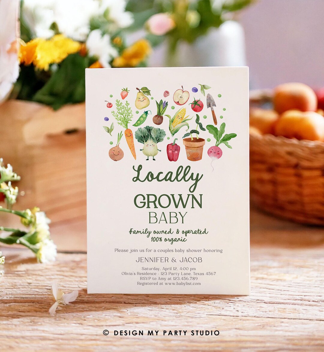 Editable Locally Grown Baby Shower Invitation Farmers Market Fruits and ...