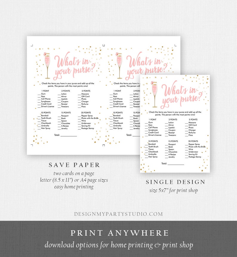 Editable What's in Your Purse Bridal Shower Game Brunch | Etsy