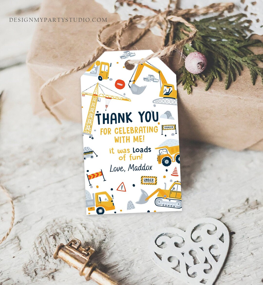 Editable Construction Thank You Tags Construction Birthday Favor Tags ...