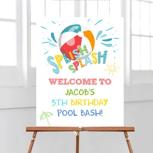 Editable Pool Party Welcome Sign Pool Party Birthday Beach Ball Pool ...
