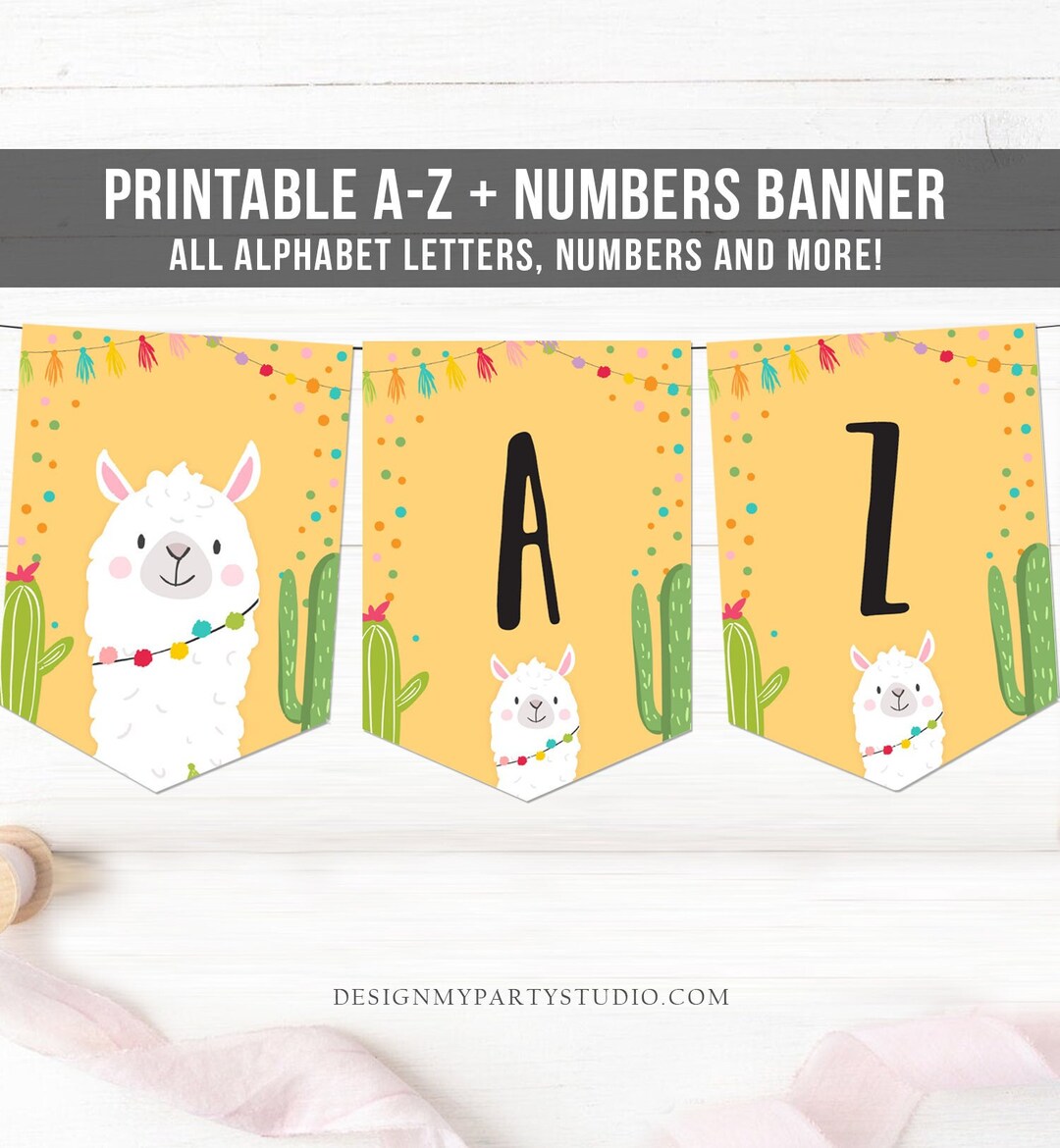 Llama Birthday Banner A-Z Alphabet Numbers Banner First Happy Birthday ...