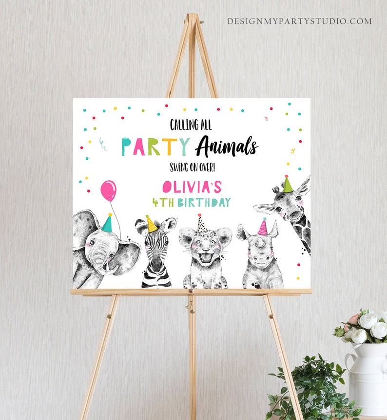 Editable Party Animals Welcome Sign Party Animal Sign Zoo - Etsy