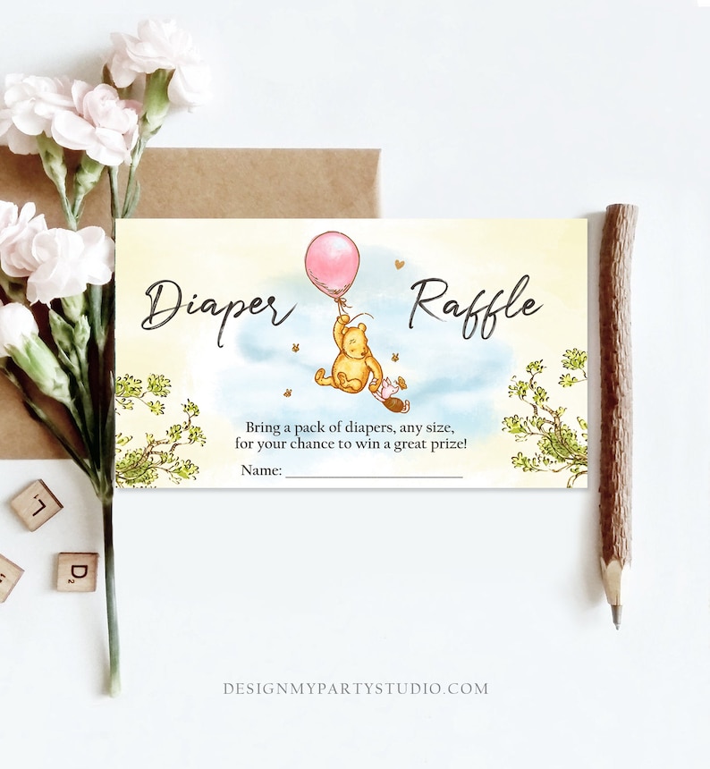 Editable Diaper Raffle Ticket Winnie the Pooh Diaper Game Card - Etsy
