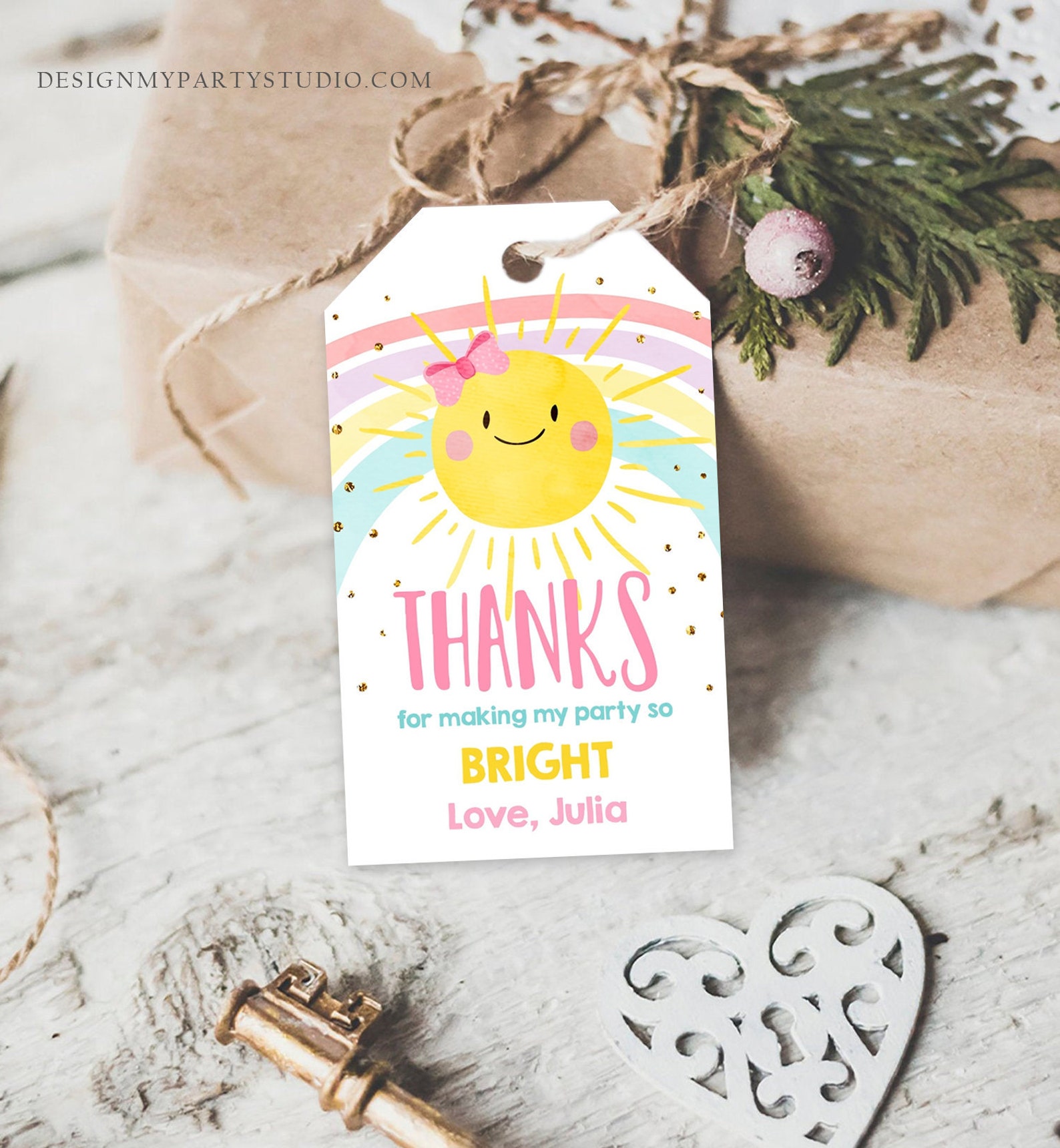Editable Sunshine and Rainbows Favor Tags Little Sunshine Birthday ...