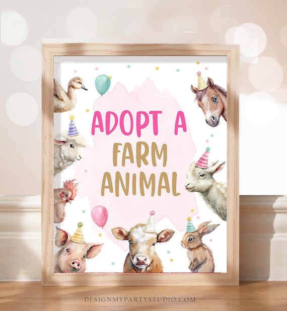 Adopt a Farm Animal Party Sign Farm Birthday Sign Favors Barnyard ...