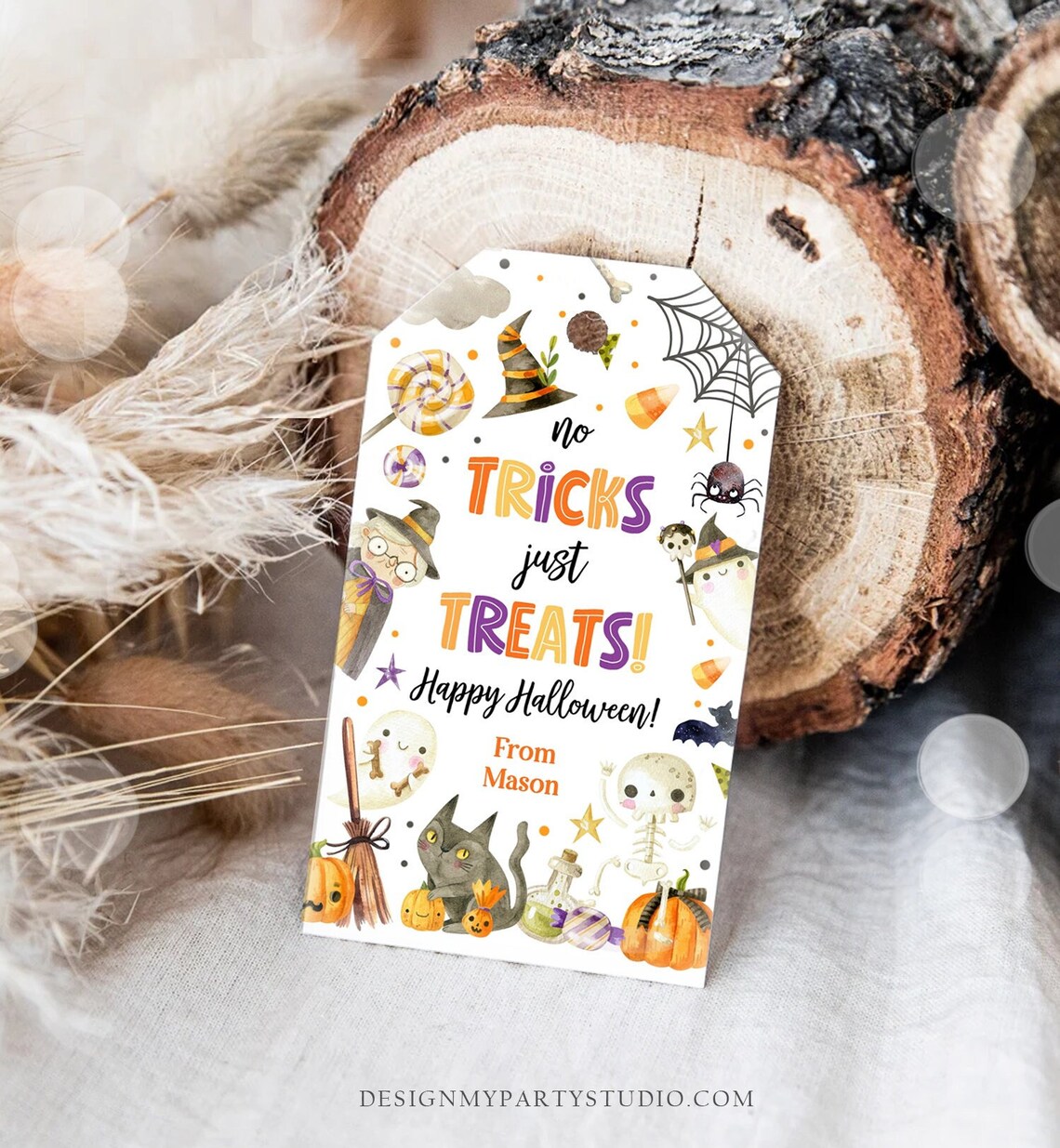 Editable Halloween Gift Tag No Tricks Just Treats Halloween Treat Tag ...