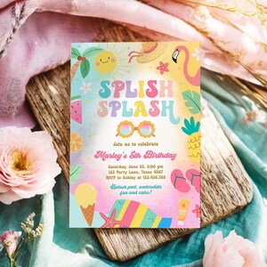 Editable Splish Splash Birthday Invitation Pool Party Girl Summer ...