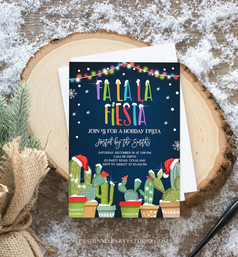 Editable Fa La La Fiesta Christmas Invitation Cactus Mexican - Etsy