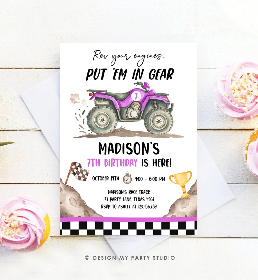 Editable Quad Birthday Invitation ATV Rev Your Engines Race on Over Off ...