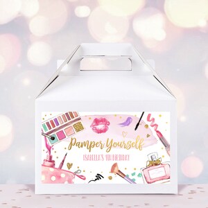 Editable Spa Party Favor Box Glamour Birthday Gable Box Label Girl ...