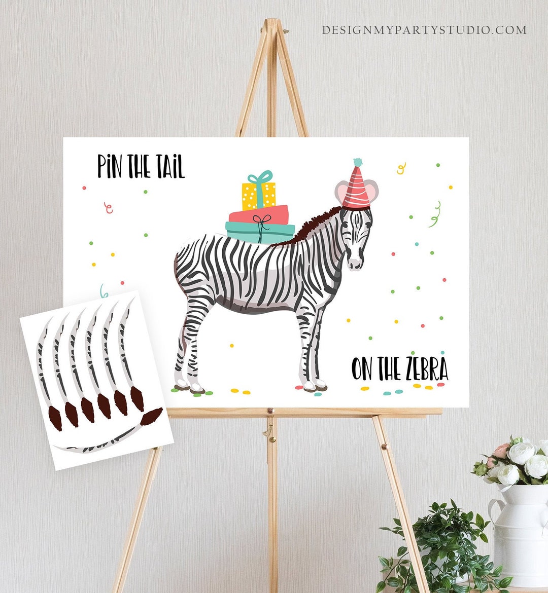 Editable Pin the Tail on the Zebra Birthday Game Safari Animals Party ...