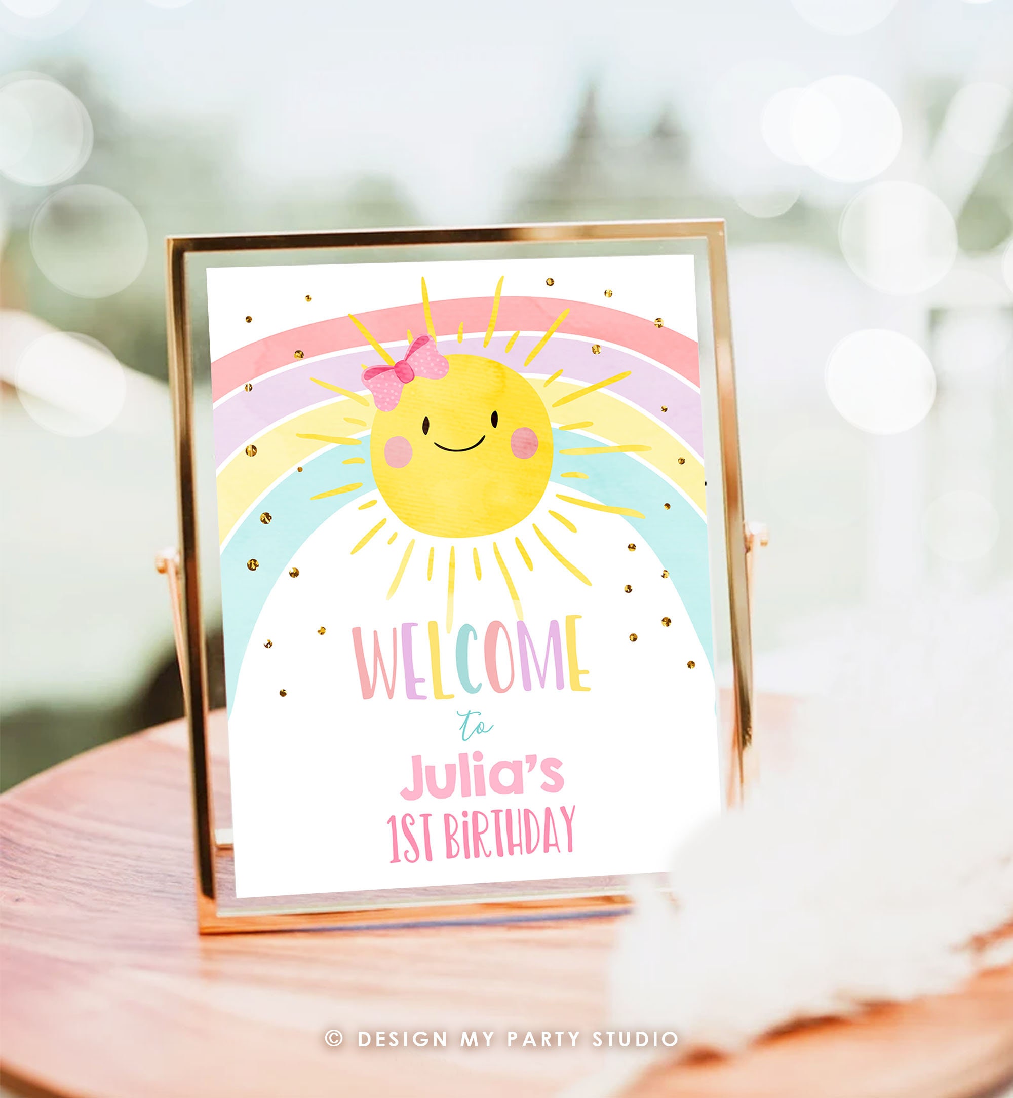 Editable Sunshine and Rainbow Welcome Sign Sunshine Birthday Party Pink ...