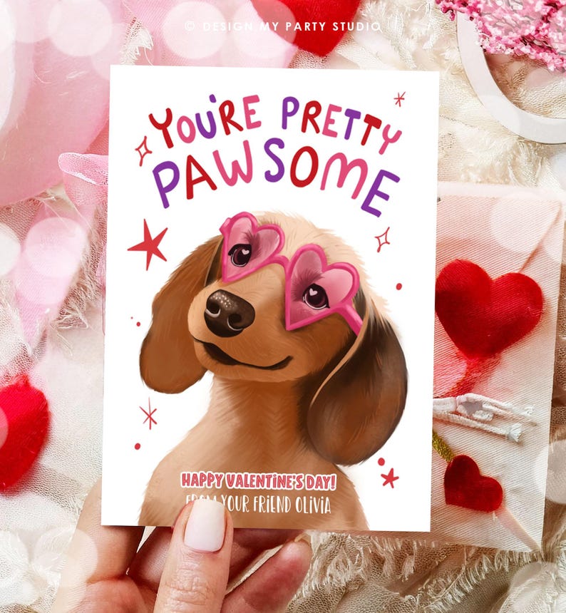 Editable Valentine's Day Tag You're Pretty Pawsome Dog Puppy Valentine ...